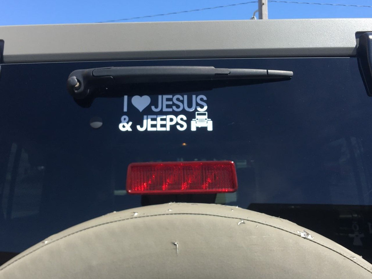 "I Love Jesus & Jeeps" - Christian Vinyl Decal / Sticker (White) for J – Vital All-Terrain